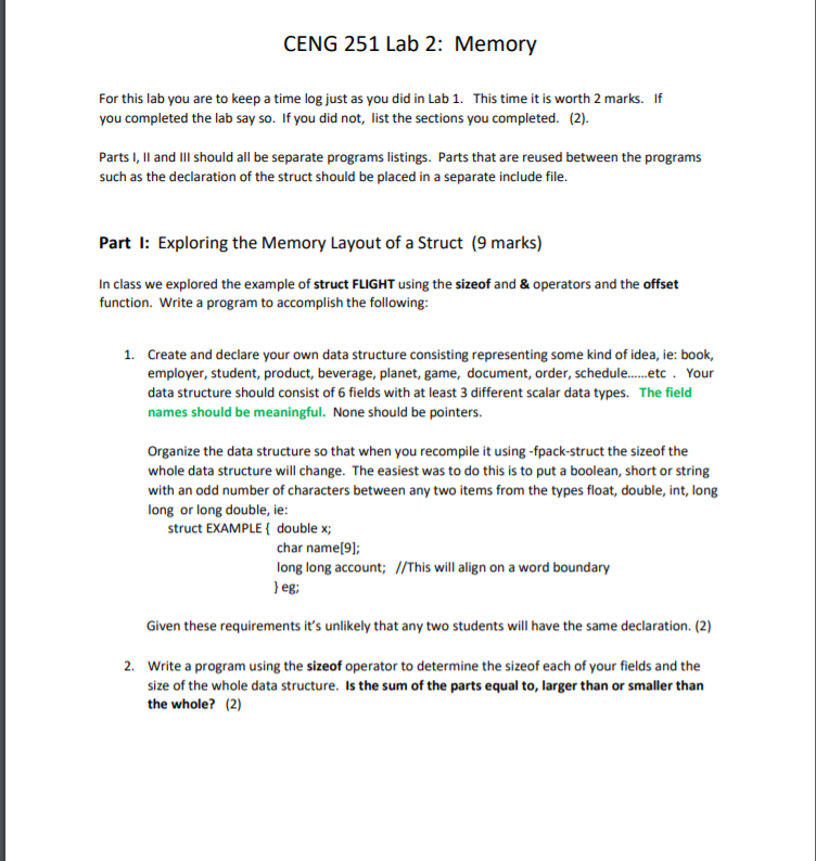 Solved Ceng 251 Lab 2 Memory For This Lab You Are To Keep A 