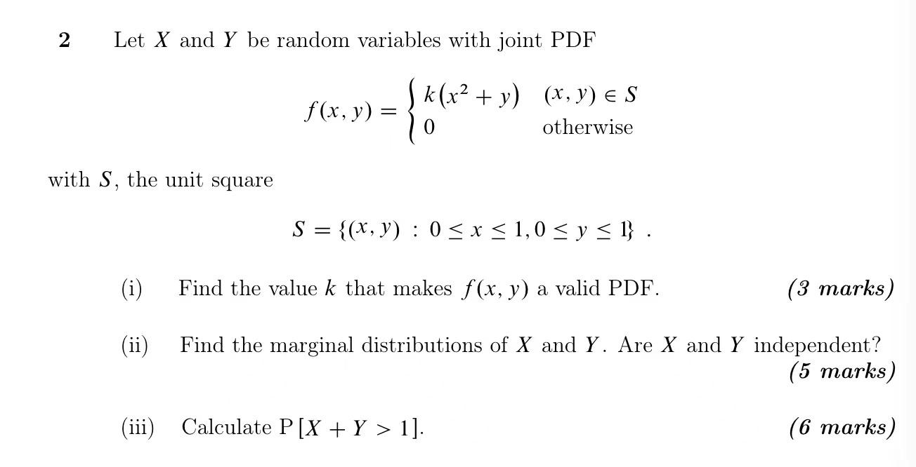 Solved 2 Let X and Y be random variables with joint PDF | Chegg.com