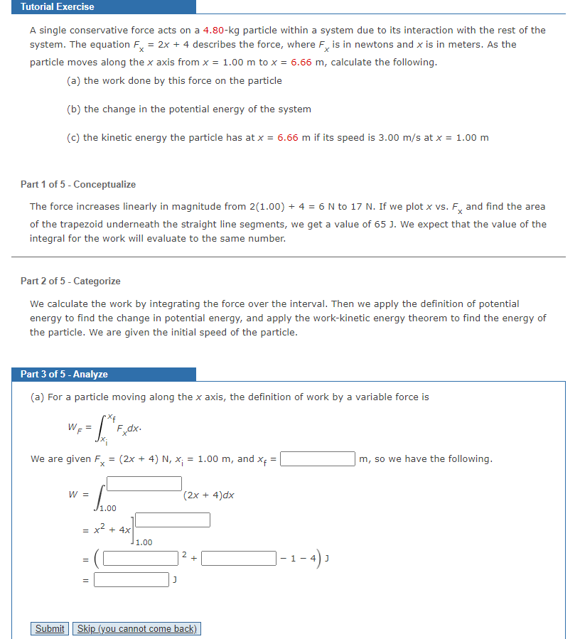 Solved Tutorial Exercise A single conservative force acts on | Chegg.com