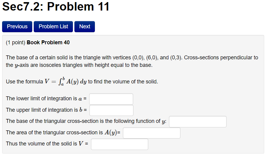 Solved 11 Sec7.2: Problem Problem List Previous Next (1 | Chegg.com