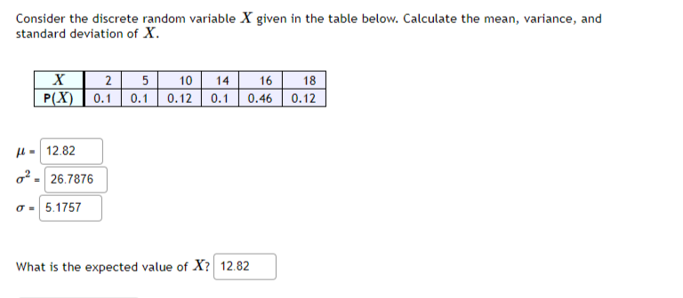 Solved Consider the discrete random variable X given in the | Chegg.com