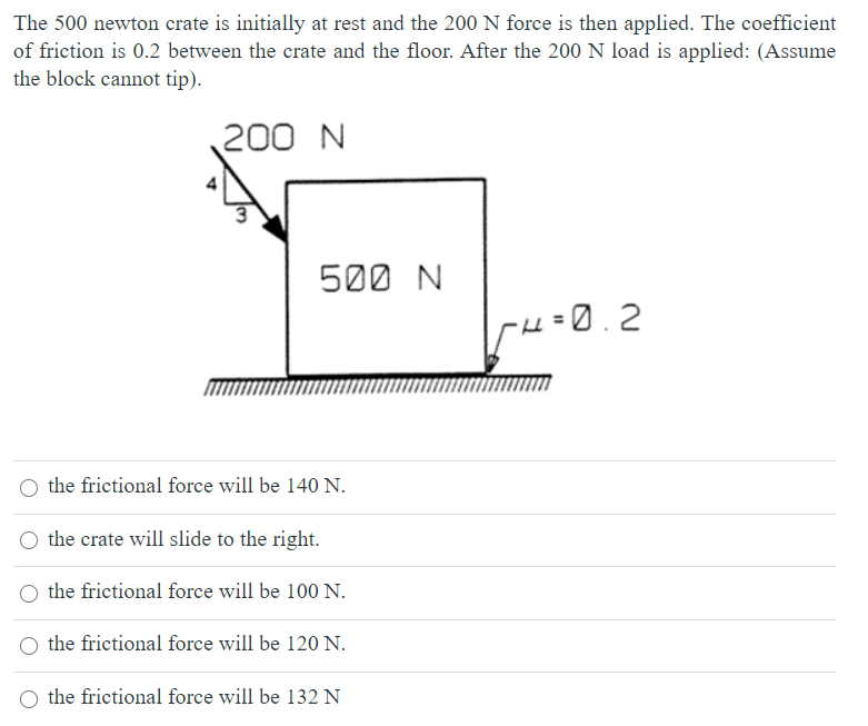 Solved The 500 newton crate is initially at rest and the 200 | Chegg.com