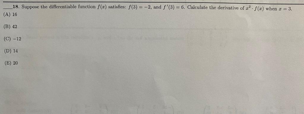 Solved 18. Suppose the differentiable function f(x) | Chegg.com