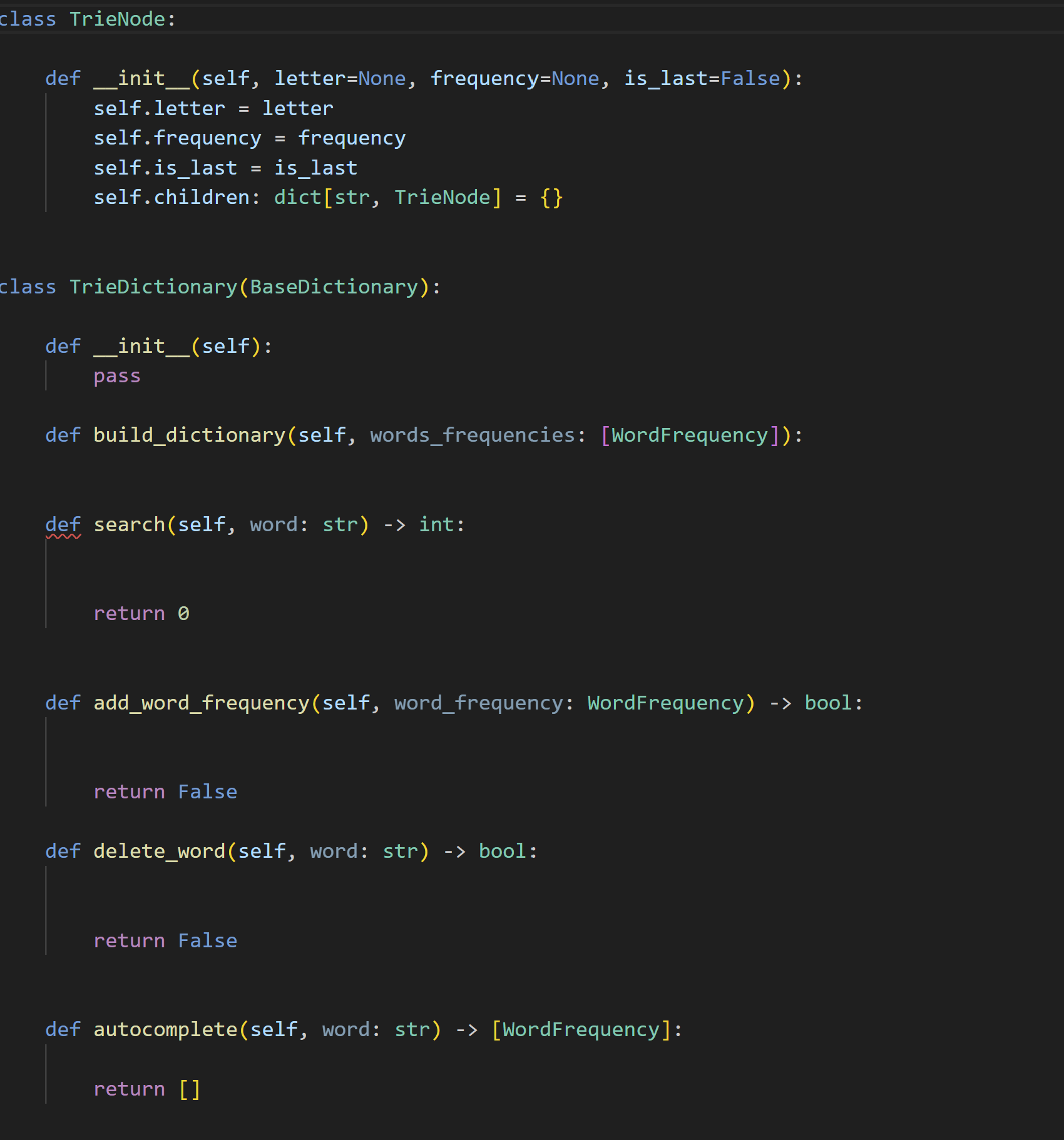 Solved lass TrieNode: def _init_(self, letter=None, | Chegg.com