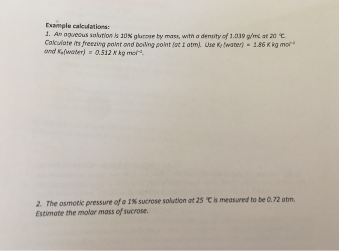 Solved Example calculations: 1. An aqueous solution is 10% | Chegg.com