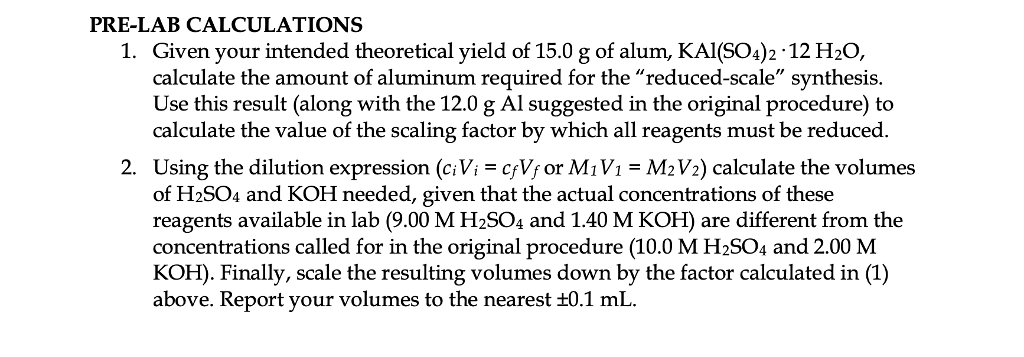 Solved PRE-LAB CALCULATIONS 1. Given your intended | Chegg.com