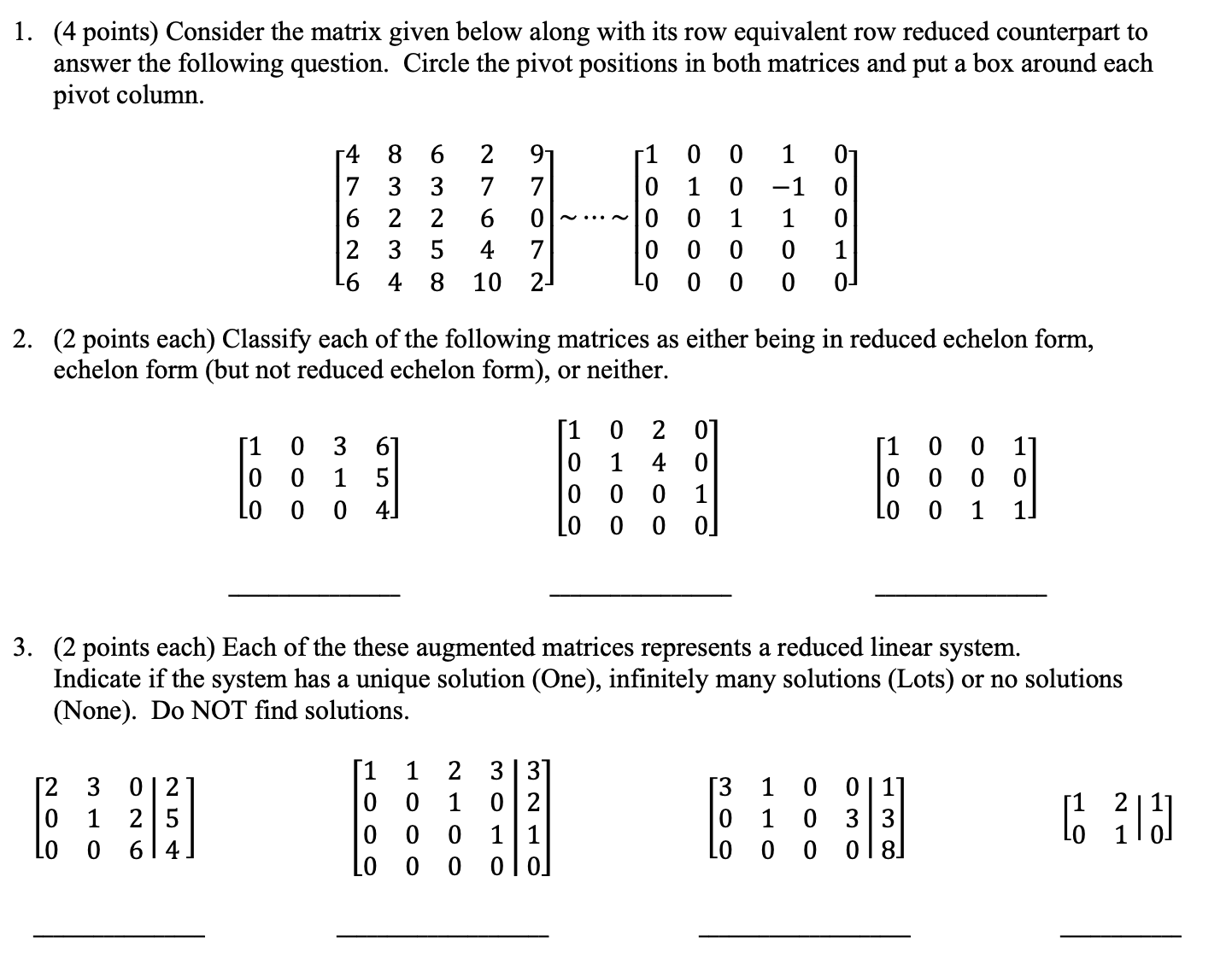 Solved (4 ﻿points) ﻿Consider the matrix given below along | Chegg.com