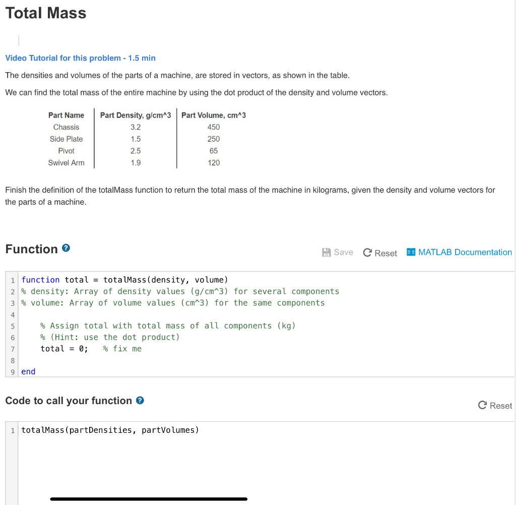 Solved Total Mass Video Tutorial for this problem - 1.5 min | Chegg.com