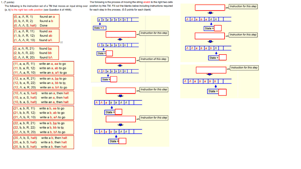 Solved Fill in the instructions for the turing | Chegg.com