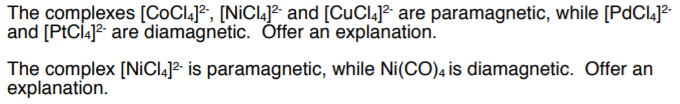 Solved The complexes (CoCl4], [NiCl4]2- and [CuCl4]2- are | Chegg.com