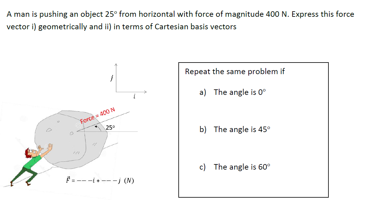 Solved A man is pushing an object 25∘ from horizontal with | Chegg.com