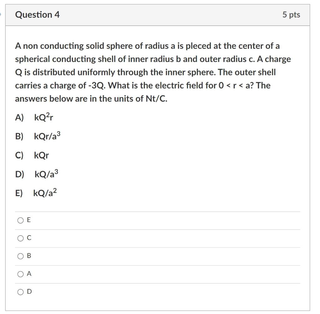Solved A non conducting solid sphere of radius a is pleced | Chegg.com