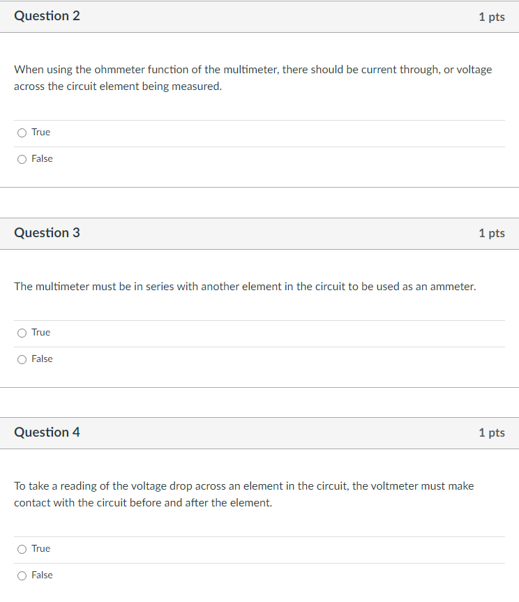 Solved Question 2 1 pts When using the ohmmeter function of | Chegg.com