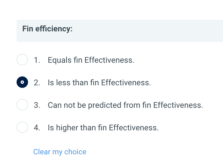 Solved Fin efficiency: 1. Equals fin Effectiveness. 2. Is | Chegg.com