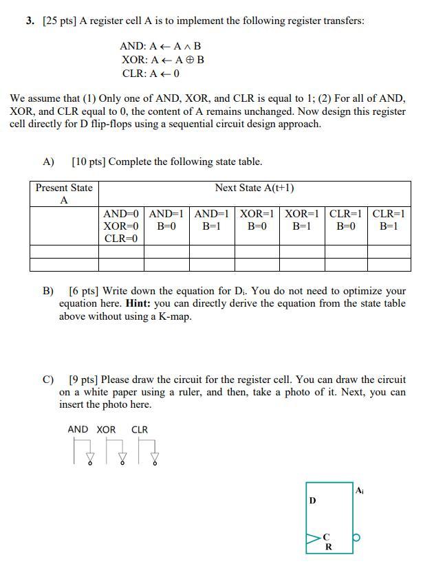 Solved 3. [25 pts] A register cell A is to implement the | Chegg.com