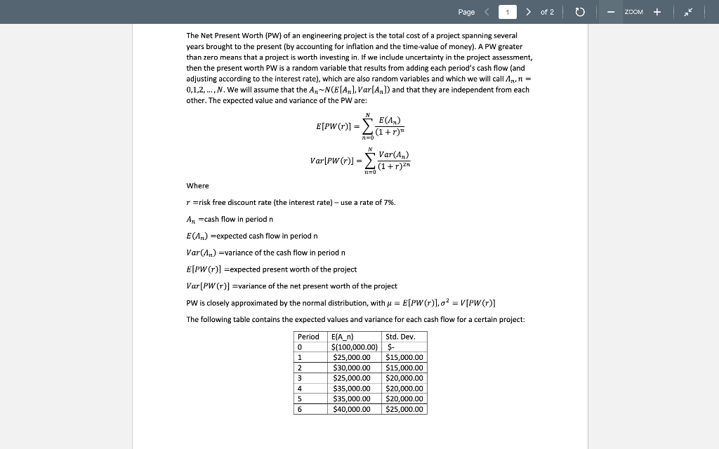 Page The Net Present Worth (PW) of an engineering | Chegg.com