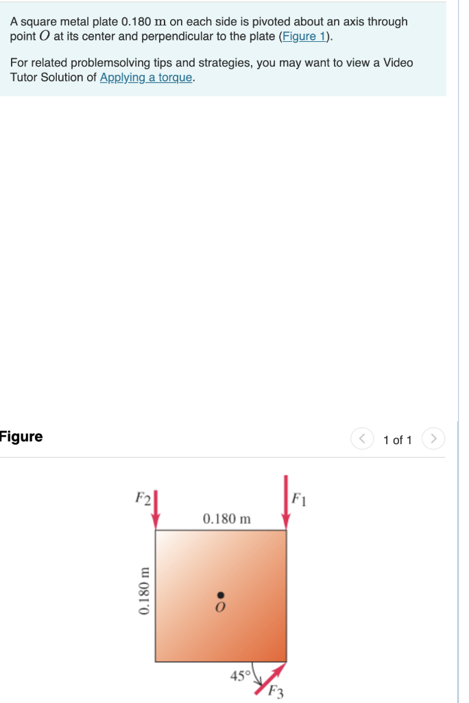 Solved A square metal plate 0.180 m on each side is pivoted | Chegg.com