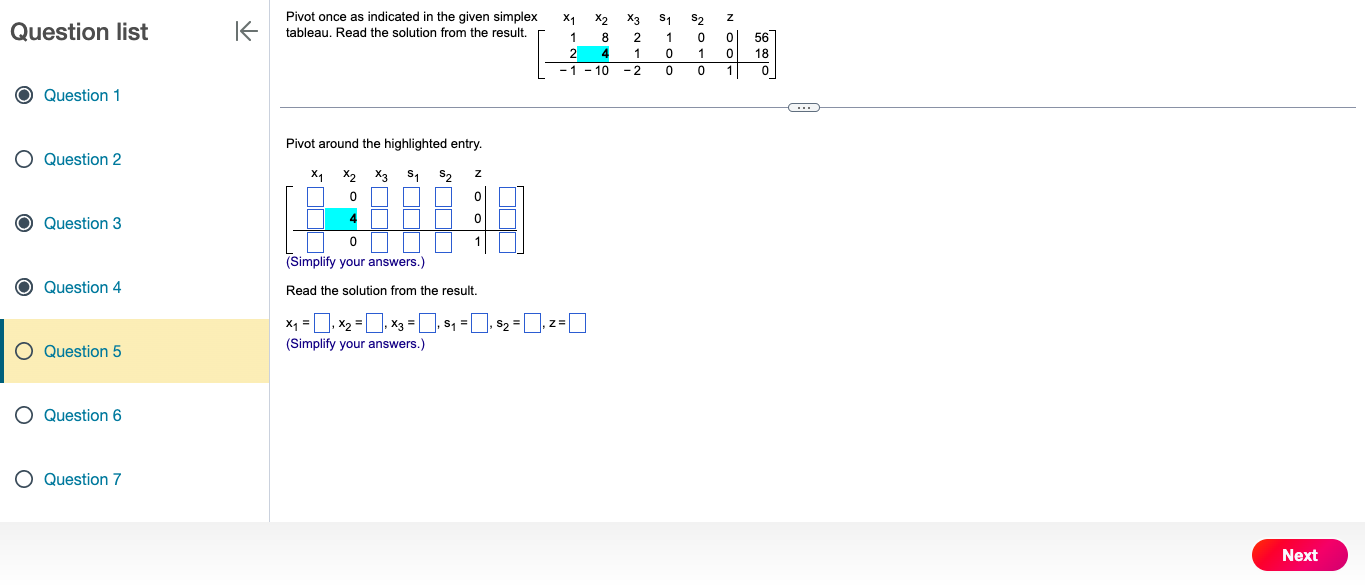 Solved Question 1 Question 2 Pivot around the highlighted | Chegg.com