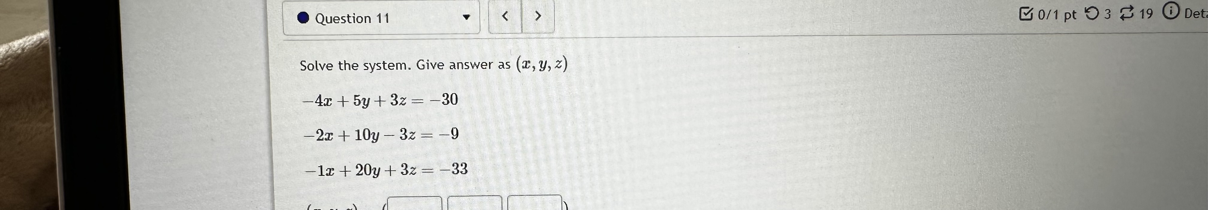 Solved Solve the system. Give answer as (x,y,z) | Chegg.com