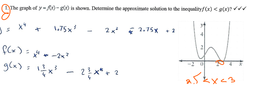 Solved 1. The graph of y=f(x)−g(x) is shown. Determine the | Chegg.com