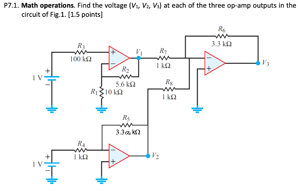 Solved 7.1. Math operations. Find the voltage (V1,V2,V3) at | Chegg.com