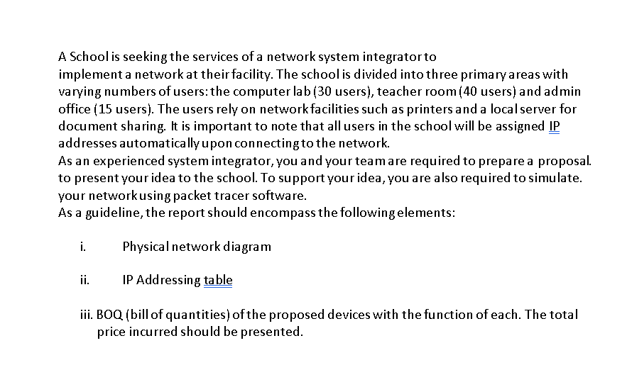 Solved A School is seeking the services of a network system | Chegg.com