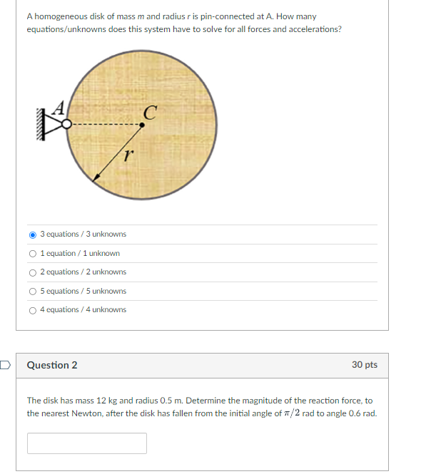 Solved A homogeneous disk of mass m ﻿and radius r ﻿is | Chegg.com