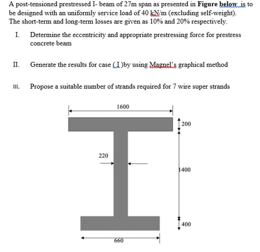 A post-tensioned prestressed I-beam of 27m span as | Chegg.com