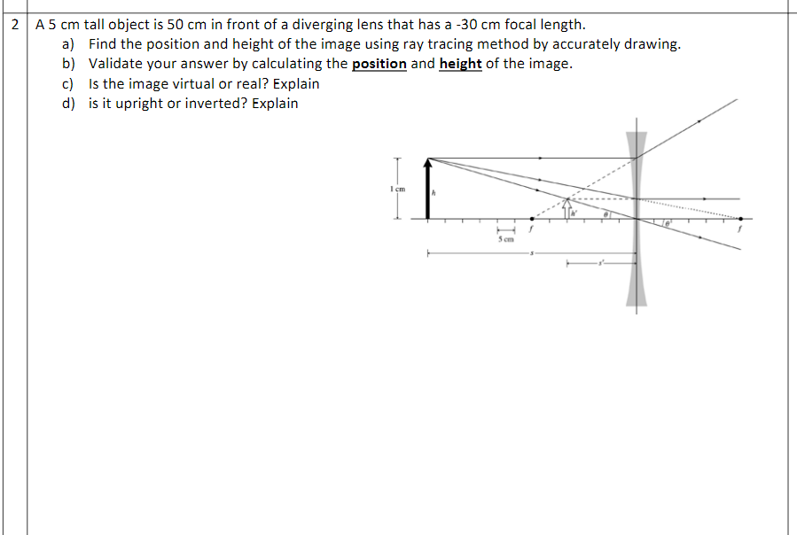 Solved 2 A5 cm tall object is 50 cm in front of a diverging | Chegg.com