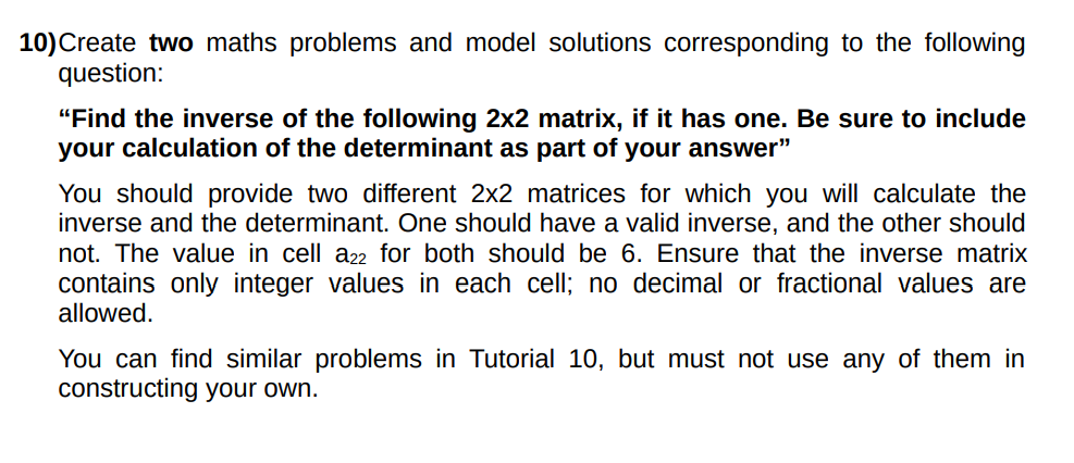 Solved 10)Create two maths problems and model solutions | Chegg.com