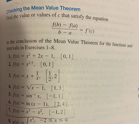 Solved Checking the Mean Value Theorem Find the value or | Chegg.com