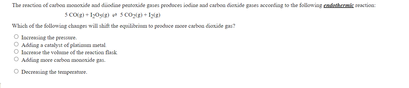 Solved The reaction of carbon monoxide and diiodine | Chegg.com