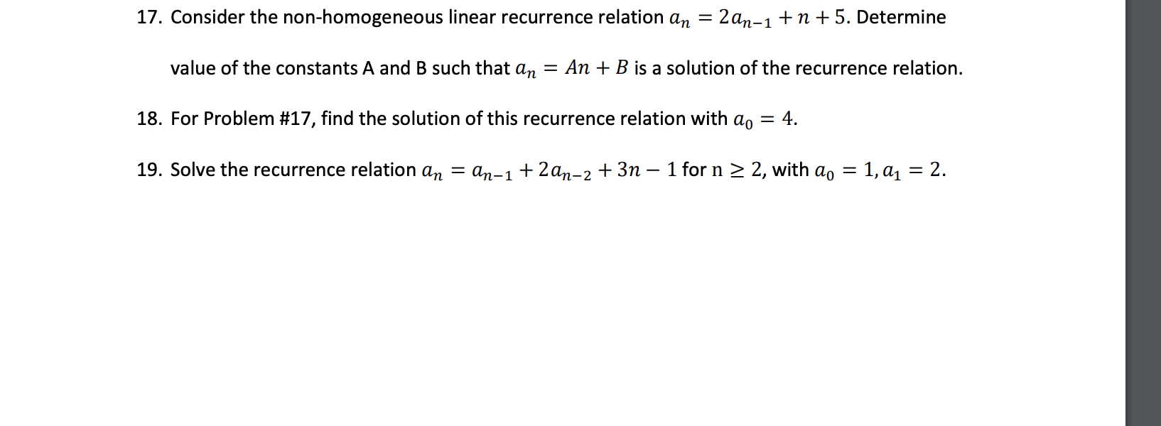 Solved 17. Consider the non-homogeneous linear recurrence | Chegg.com