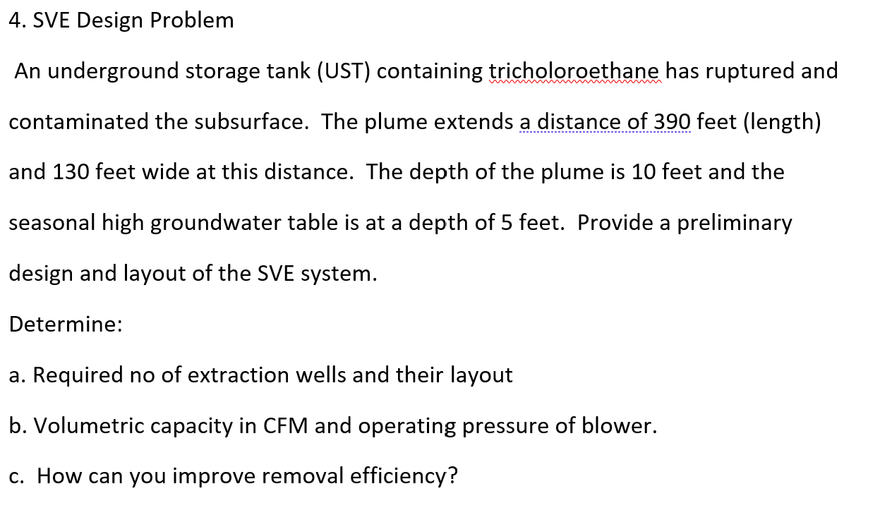 Solved 4. SVE Design Problem An underground storage tank | Chegg.com