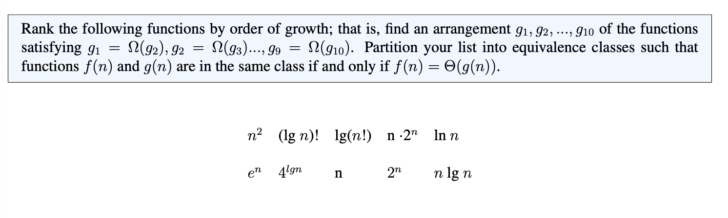 Solved Rank the following functions by order of growth; that | Chegg.com