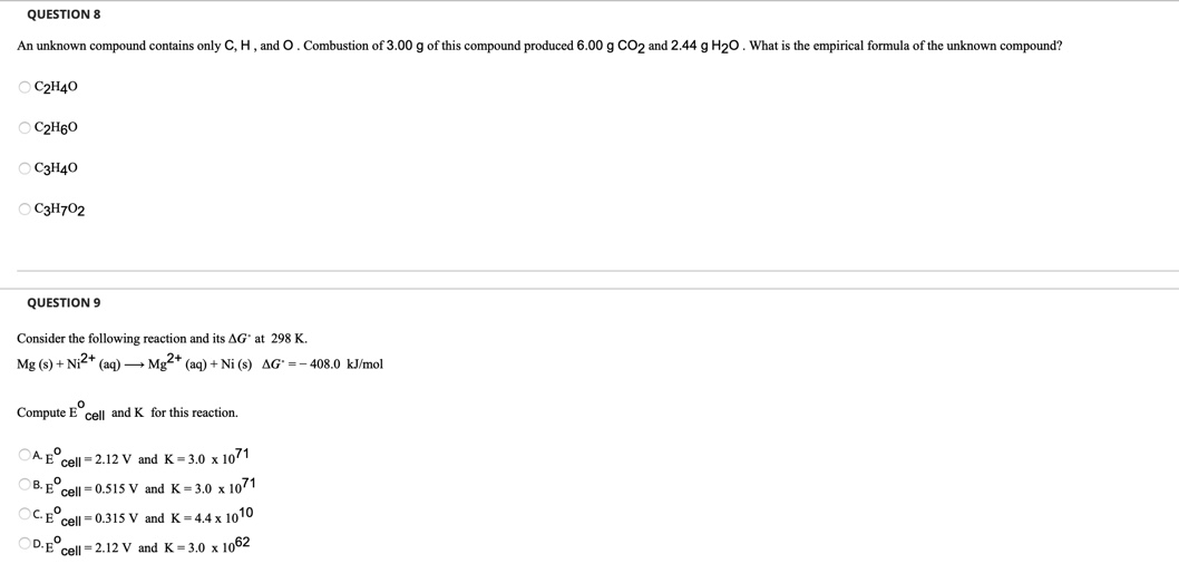 Solved An unknown compound contains only C,H, and O. | Chegg.com