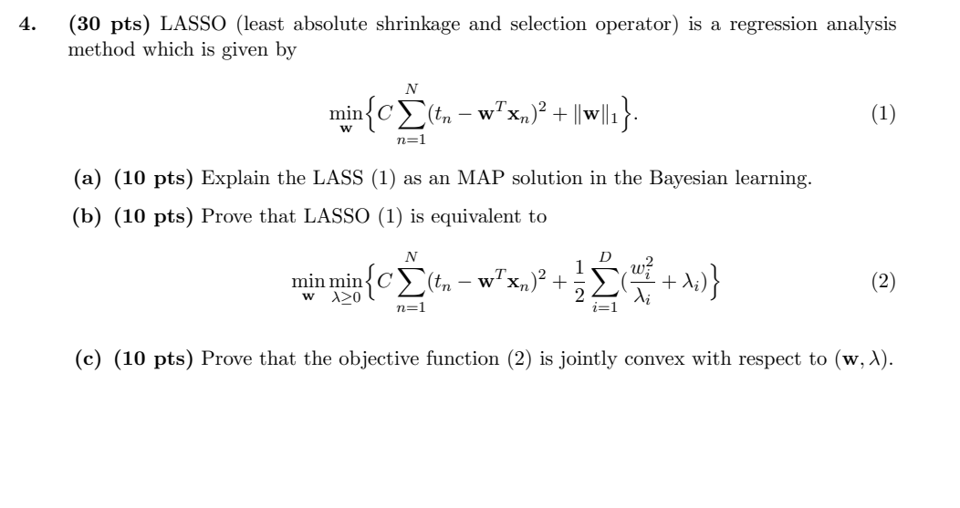 (30 pts) LASSO (least absolute shrinkage and | Chegg.com