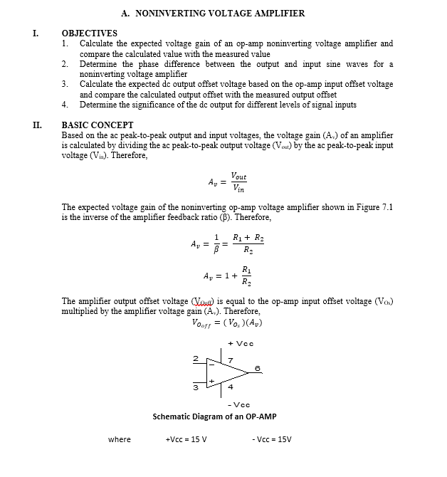 Solved I. A. NONINVERTING VOLTAGE AMPLIFIER OBJECTIVES 1. | Chegg.com