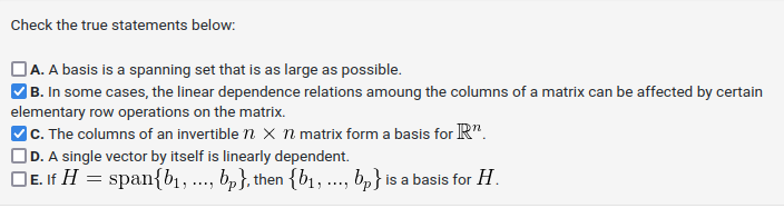 Solved Check the true statements below: A. A basis is a | Chegg.com