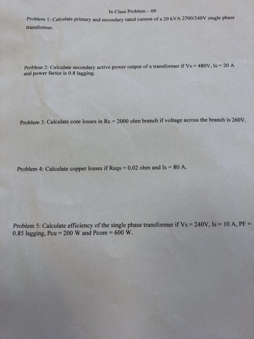 Solved In Class Problem-09 Problem I: Calculate primary and | Chegg.com