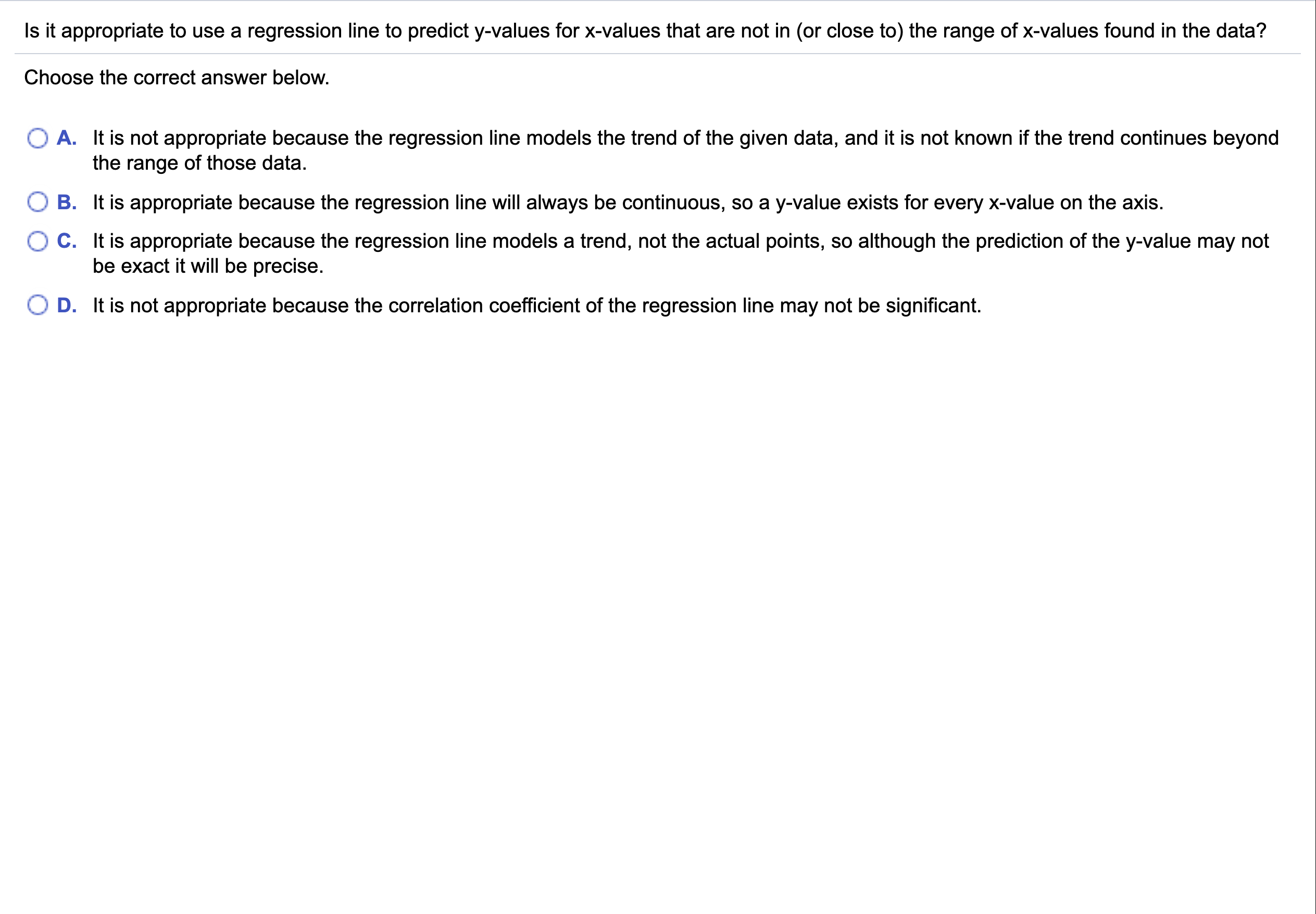 Solved Is It Appropriate To Use A Regression Line To Predict Chegg