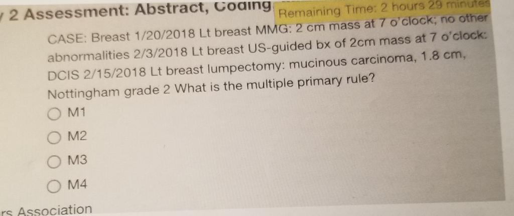 Solved CASE: Breast 1/20/2018 Lt breast MMG: 2 cm mass at 7 | Chegg.com