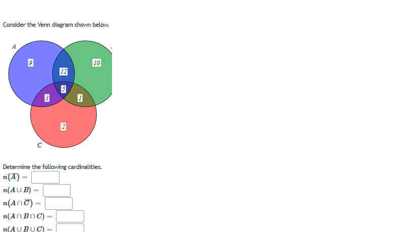 Solved Consider the Venn diagram shown below. Determine the | Chegg.com