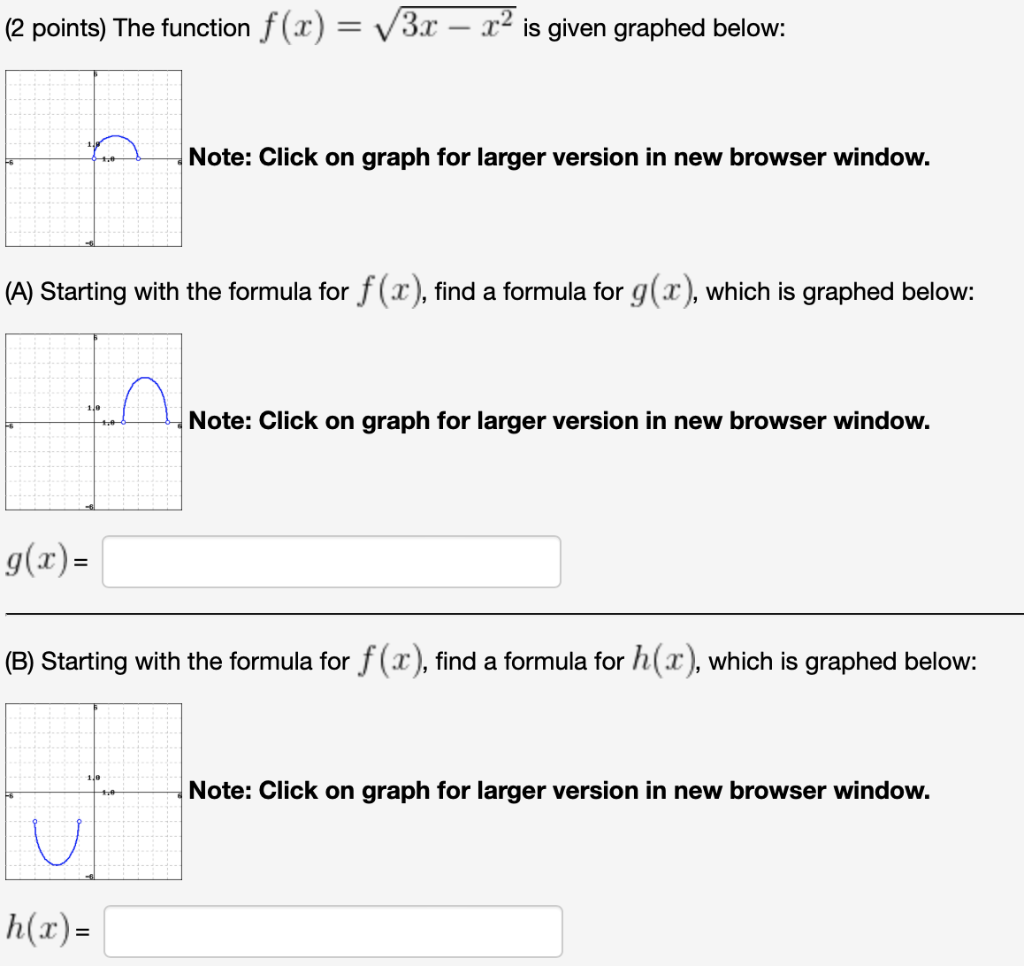 Solved (2 points) The function f(x)=3x−x2 is given graphed | Chegg.com