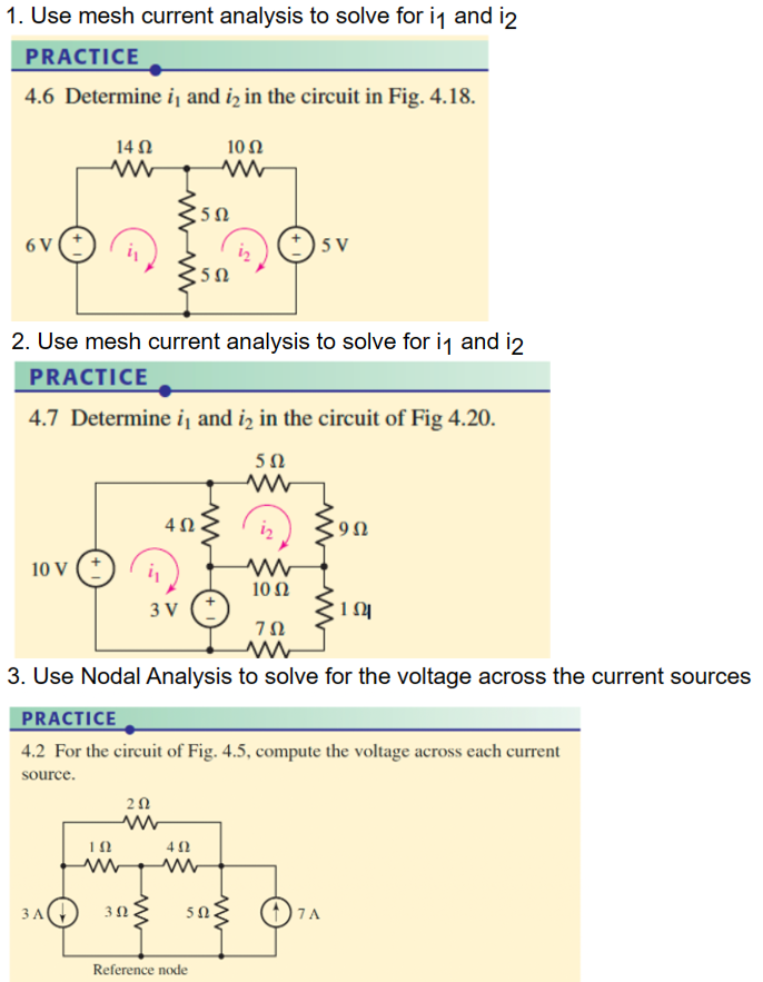 Solved 1. Use mesh current analysis to solve for i1 and i2 | Chegg.com