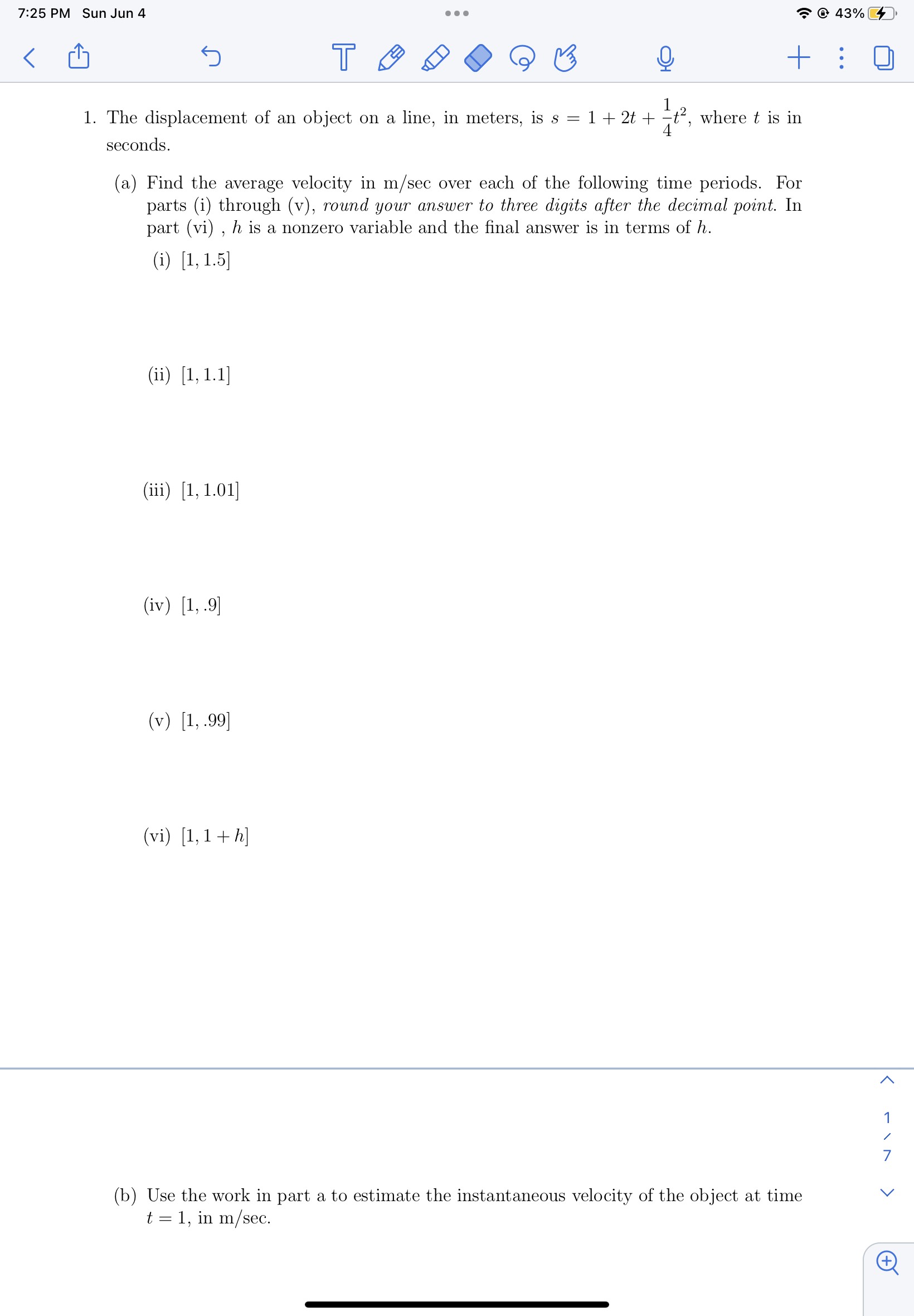Solved 1. The displacement of an object on a line, in | Chegg.com