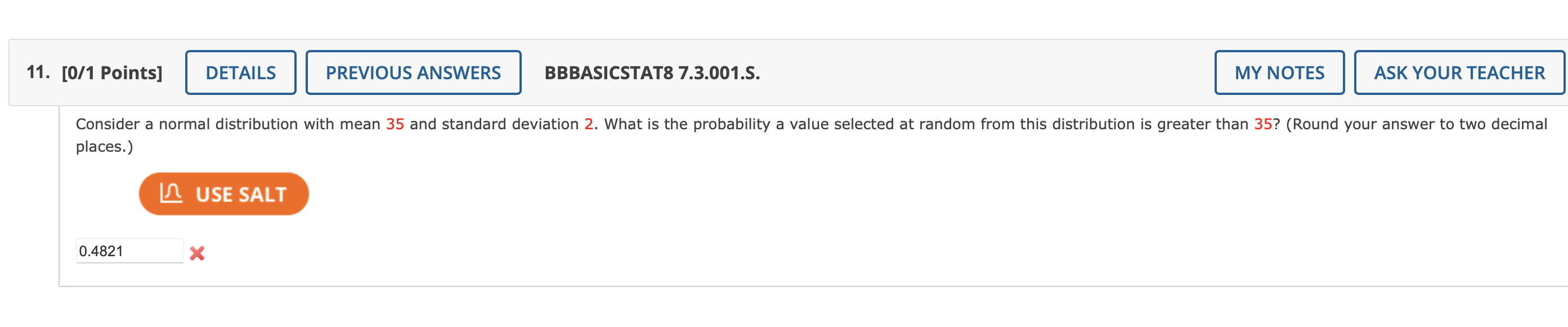 Solved 11. [0/1 Points] BBBASICSTAT8 7.3.001.S. places.) | Chegg.com