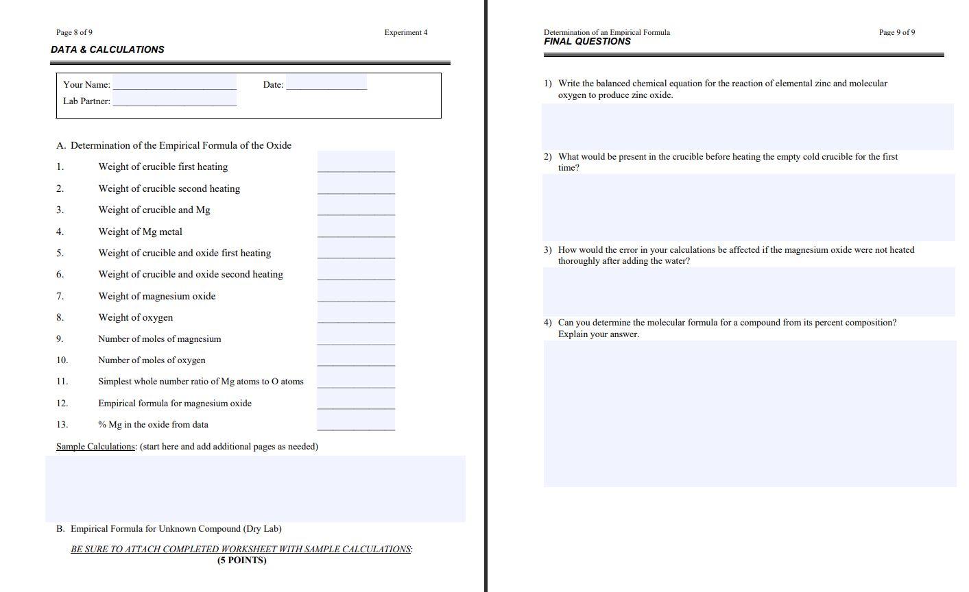 Page 8 of 9 Experiment 4 Determination of an | Chegg.com