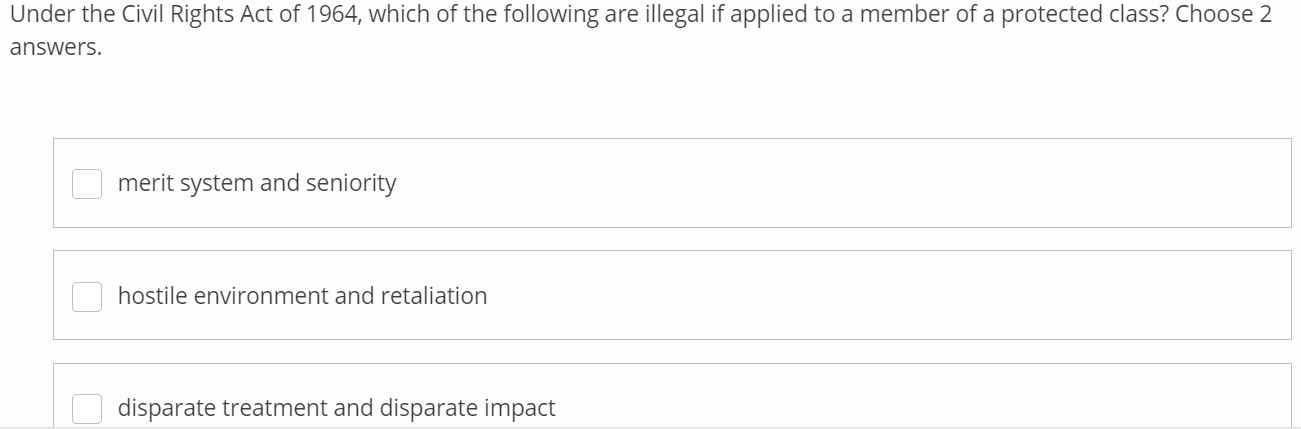Solved Under the Civil Rights Act of 1964 , which of the | Chegg.com