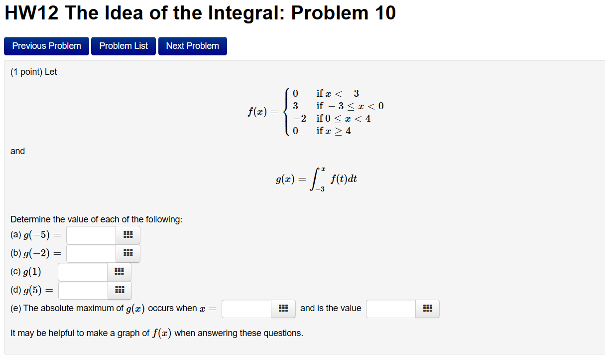 Solved HW12 The Idea of the Integral: Problem 10 (1 point) | Chegg.com